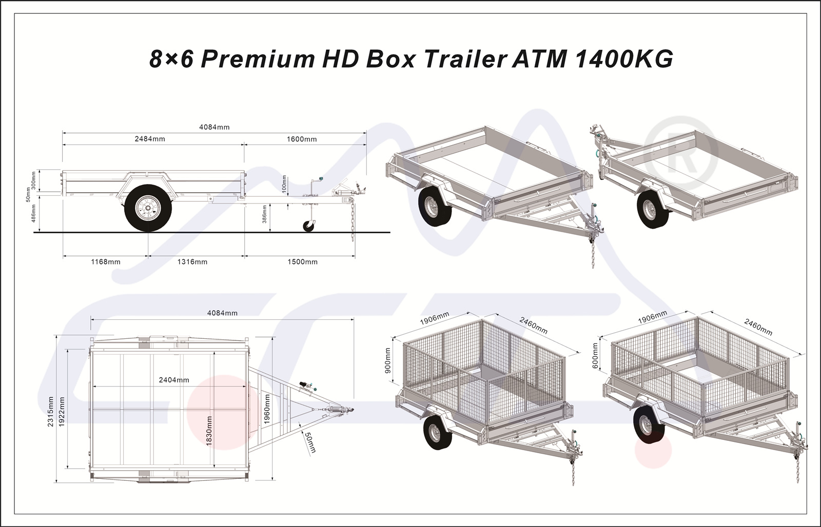 8x6 Premium HD Braked Box Trailer ATM-1400kg | CCT®