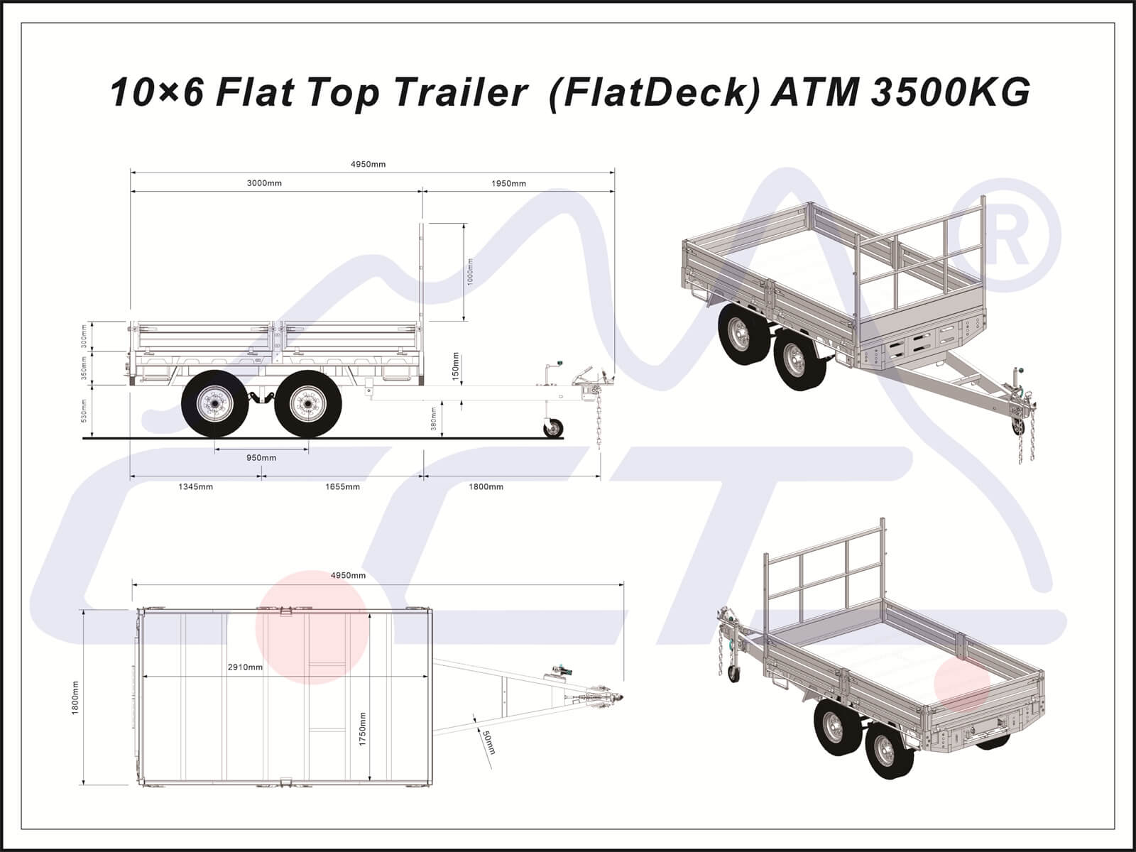10×6 Flat Top Trailer ATM-3500KG/4500KG With Ramps| CCT