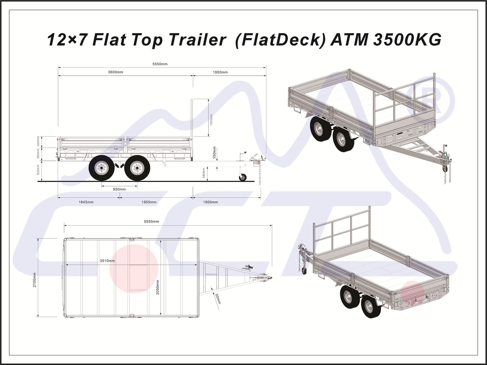 12×7 Flat Top Trailer ATM-3500KG/4500KG| CCT 12x7 Flat Top Trailer