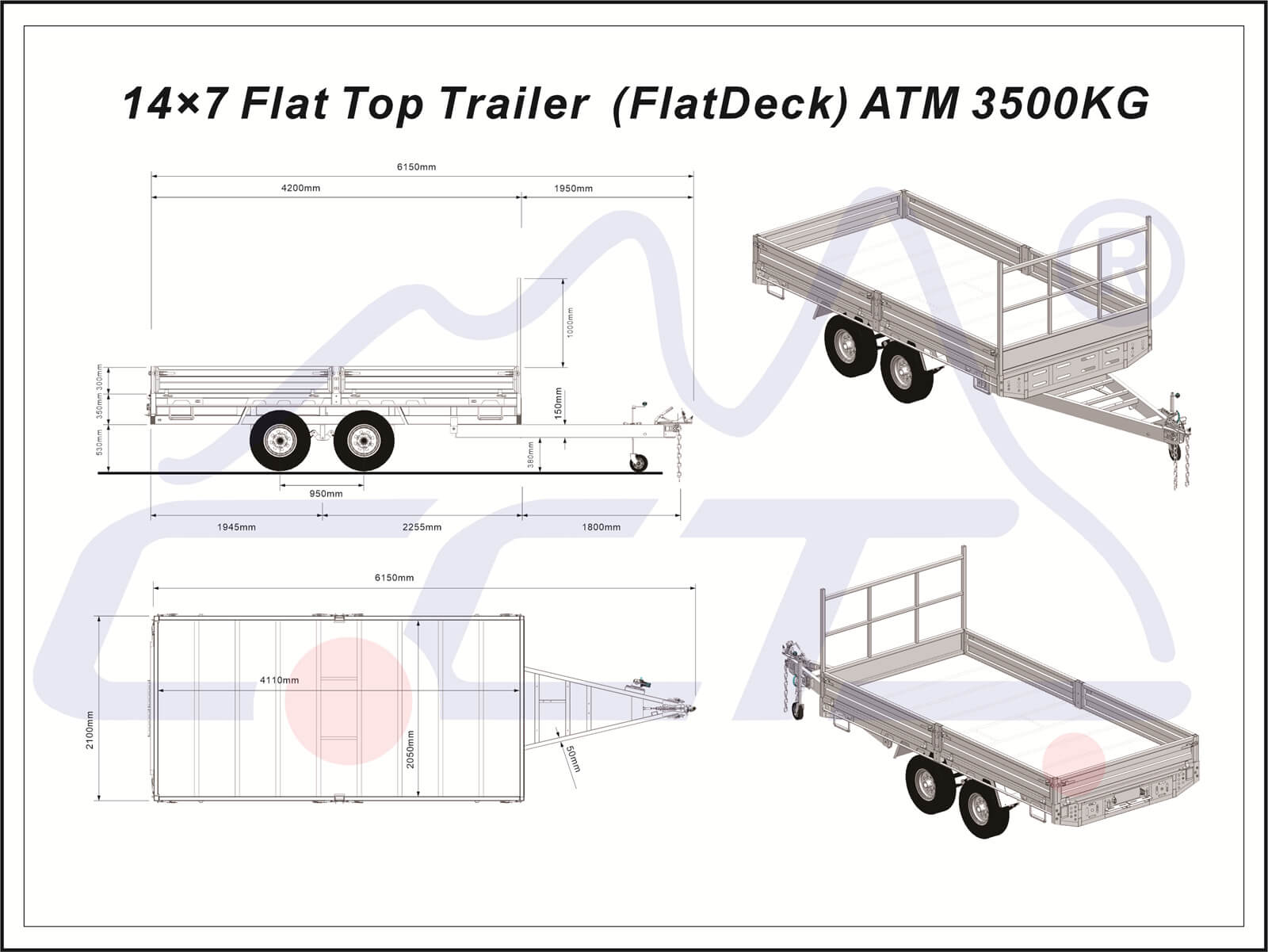 14x7 Flat Top Trailer For Sale ATM-3500KG/4500KG With Ramps | CCT